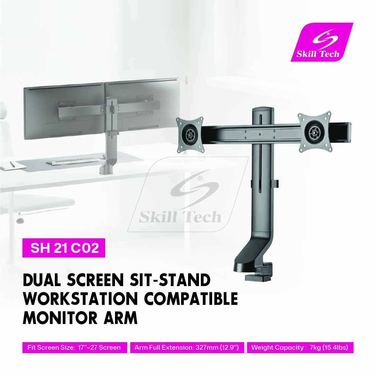 Dual Screen Sit-Stand Workstation Compatible Monitor Arm