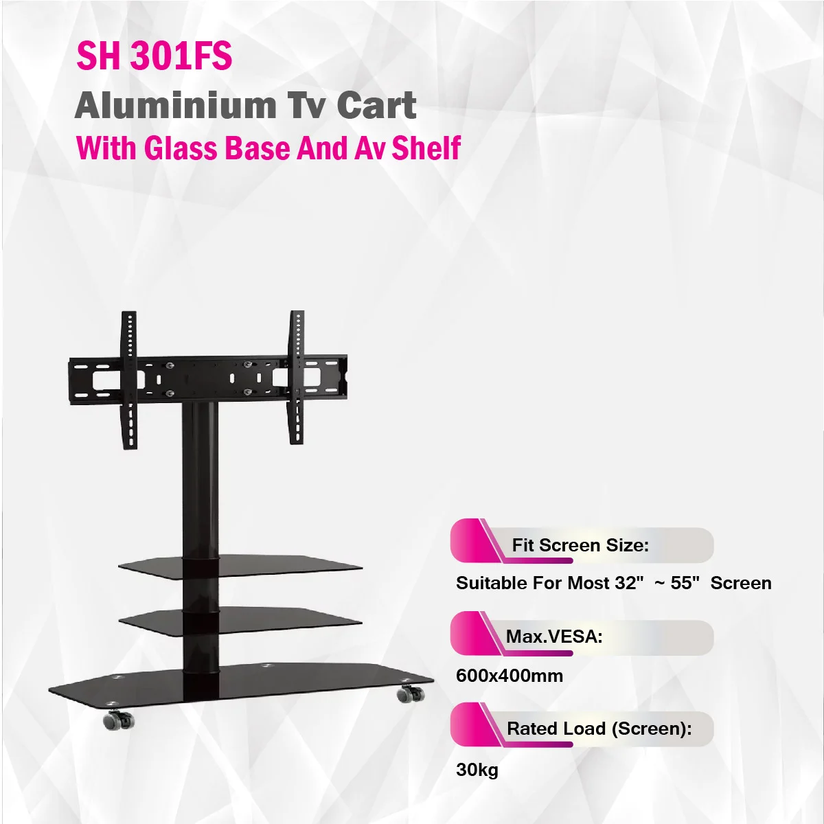 Aluminium Tv Stand With Glass Base And Av Shelf
