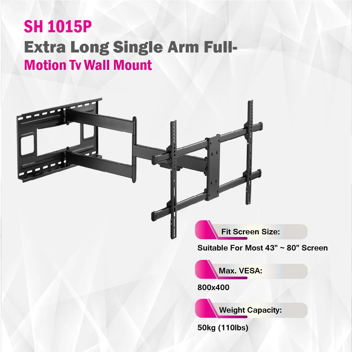 Extra Long Single Arm Full-Motion Tv Wall Mount