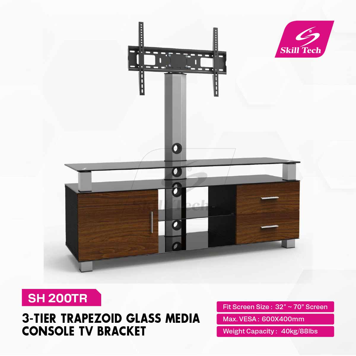 3-Tier Trapezoid Glass Media Console Tv Bracket