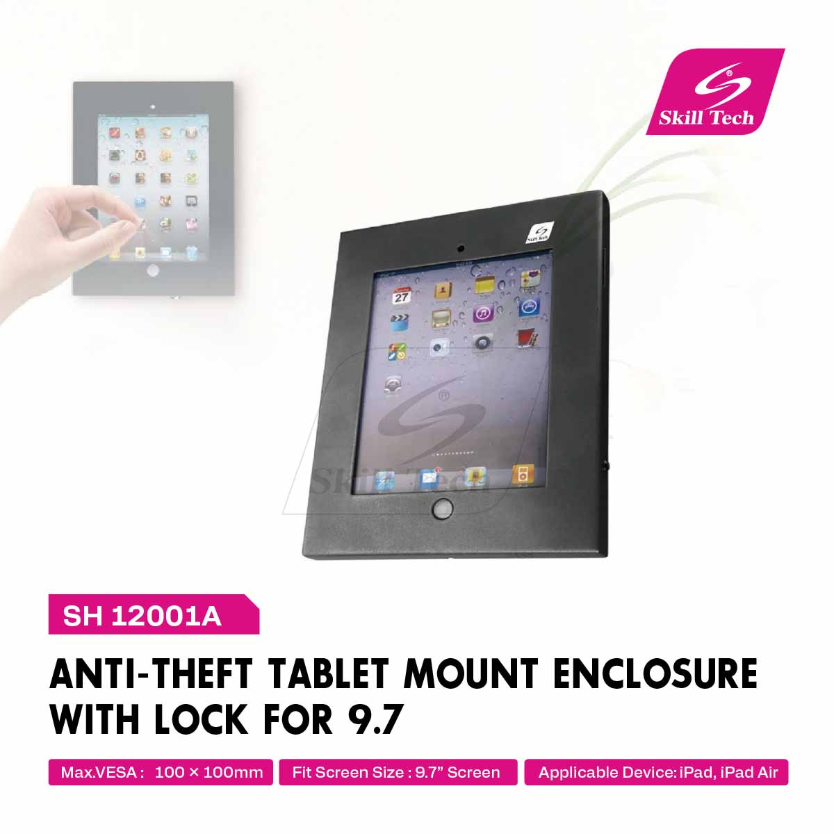 Anti-Theft Tablet Mount Enclosure With Lock For 9.7